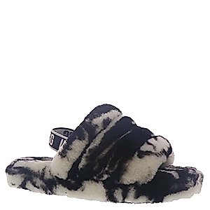 UGG Girls K Fluff Yeah Slide Marble Slipper, Black, 5 Big Kid