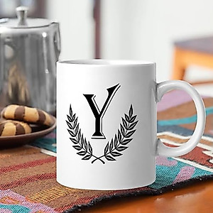 ENEDNATE Funny White Ceramic Coffee Mug 11oz Letter Initial Monogram Alphabet Y Coffee Cup Humorous Tea Milk Juice Mug Novelty Gifts for Colleagues Girl Boy Dad Mom