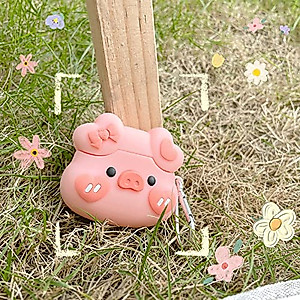 TOU-BEGUIN Cute Shy Bowknot Pig Animals Design Wireless Earphone Case Compatible with Airpods Pro, Soft Silicone Shockproof Skin, Kids Boys Girls Creative Earphone Protector