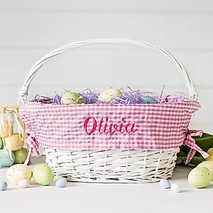 American Laser Crafts Personalized Easter Basket for Boys & Girls (Pink Liner) - Wicker Easter Basket for Kids - Monogrammed Basket with Handle, QUAL2008