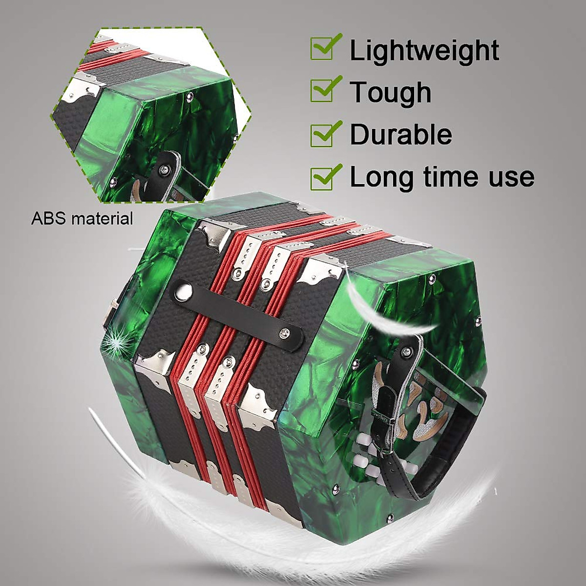 Accordion, Professional 20 Buttons Accordion Concertina for Kids/Adults, Musical Instrument Accessory(Green)