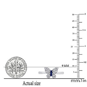 Dazzlingrock Collection Emerald Lab Created Blue Sapphire & Round Natural White Diamond Clustered Charming Butterfly Ring for Her | 925 Sterling Silver, Size 8.5
