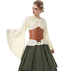 XZQTIVE Womens Corset Belt Elastic Waist Belt Lace-up Cinch Belt Pirate Corset Belt Renaissance for Costume 5.9'' Width(Brown, Fit Waist 32-36in)