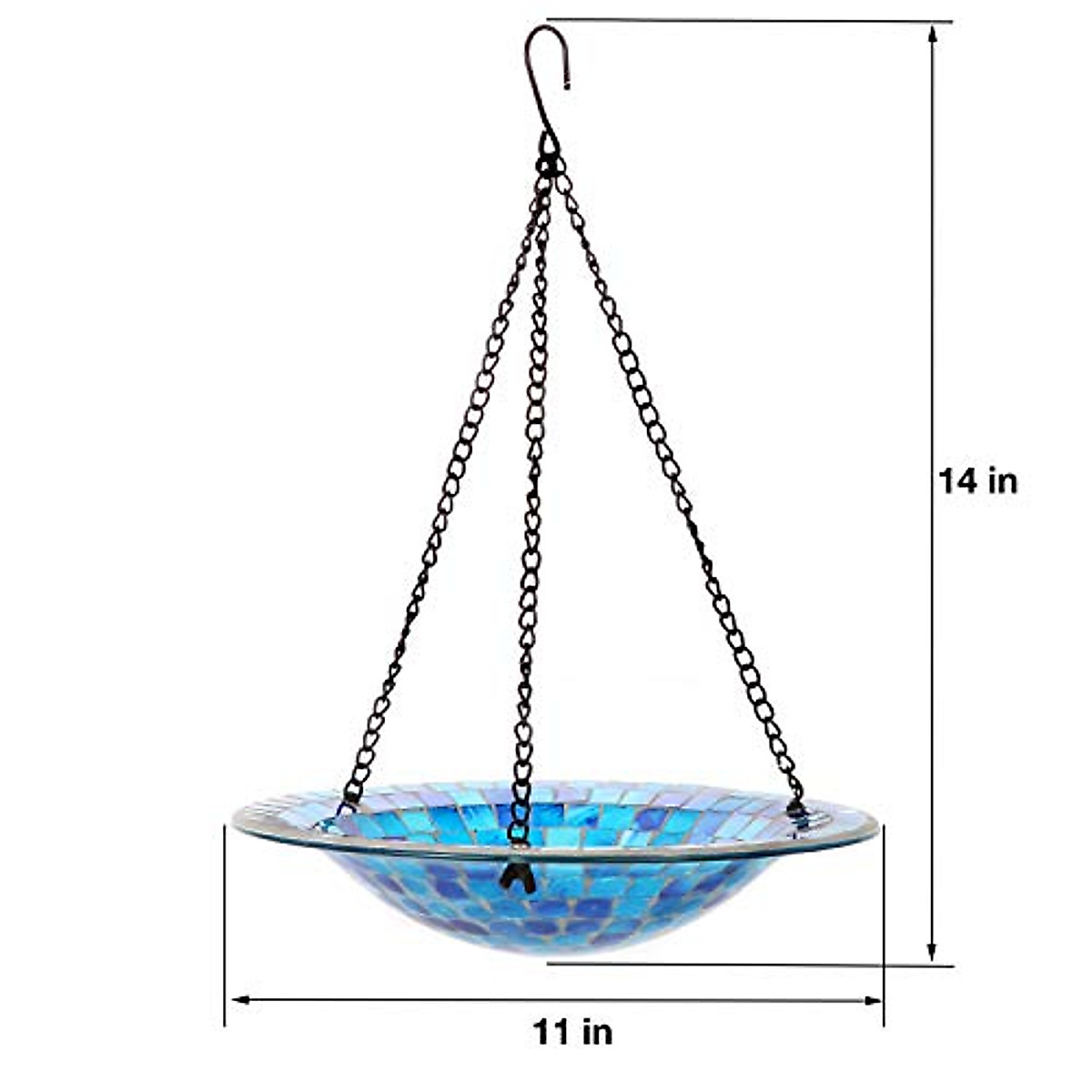 Lily's Home Hanging Colorful Mosaic Glass Bird Bath Bowl - 11" Diameter. (Blue)