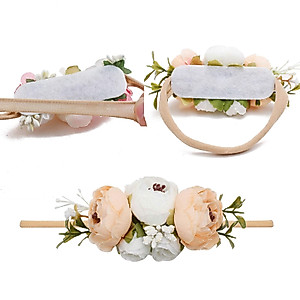 mligril Baby Girl Floral Headbands- 3pcs Nylon Headband Handmade Flower Crown Elastic Hairband Newborn Toddler Hair Accessories Gifts for Girls （1-6 years old）