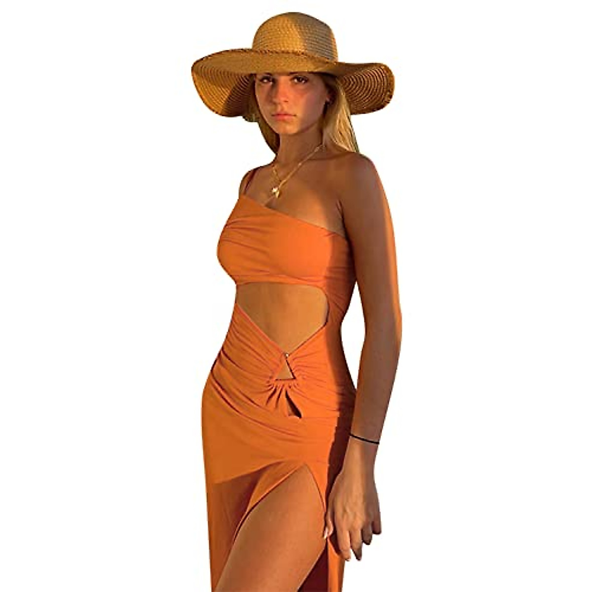 Bacmaze Y2K Dress Sexy Strapless Strap High Slit Bodycon Dresses Mini Sleeveless Cutout Slim Summer Night Party Dress