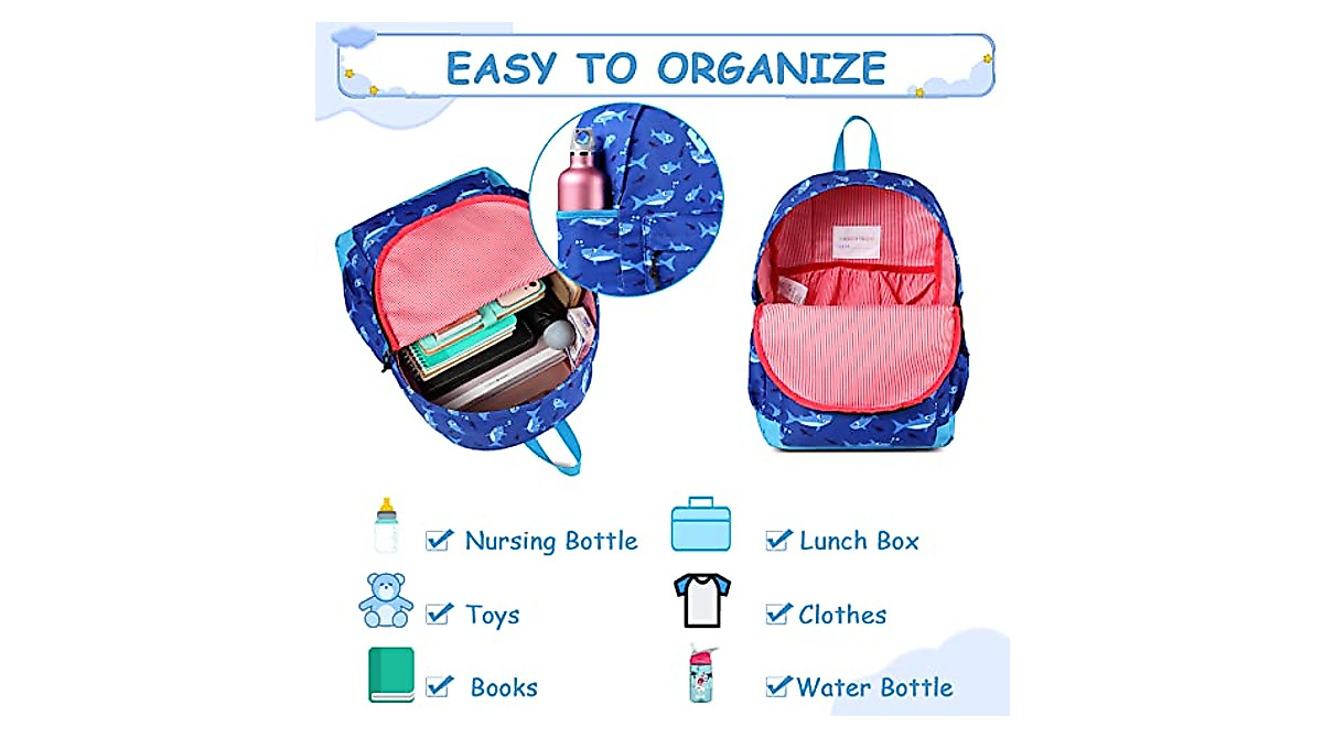 VASCHY Toddler Backpack Ocean Shark for Kids 3-6 | Water-Resistant ...