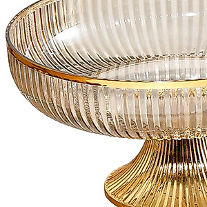Leefasy Fruit Basket Large Kitchen Bowls Serving Bowl Kitchen Countertop Durable Decorative Pedestal Bowl Decor Pedestal Fruit Bowl for Table Decor, Amber Aureate Edge