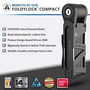 FoldyLock Compact Folding Bike Lock - Award Winning Patented Lightweight High Security Bicycle Lock - Heavy Duty Anti Theft Smart Secure Guard with Key and Case for Bikes or Scooter - 85 cm
