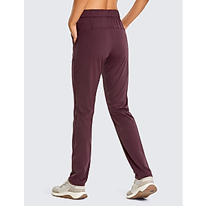 CRZ YOGA 4-Way Stretch Full Length Golf Pants for Women Tall 31" - Travel Sweatpants Workout Trousers with Pockets Dark Russet Medium