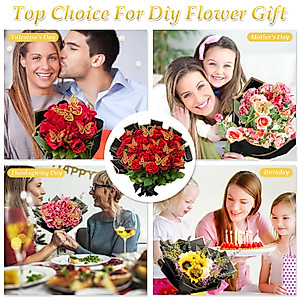 Tetutor Waterproof Flower Wrapping Paper,20 Sheets Bouquet Wrapping Paper Sheets, Floral Wrapping Paper Bouquet With Ribbons 3D Butterflies for Florist Wrap Wedding Birthday