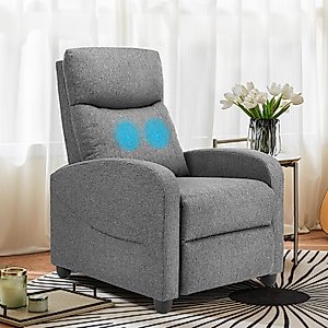 Recliner Chair for Adults, Massage Reclining Chair for Living Room, Adjustable Modern Recliners Chair, Home Theater Seating Single Sofa Recliner with Padded Seat Backrest（Grey）