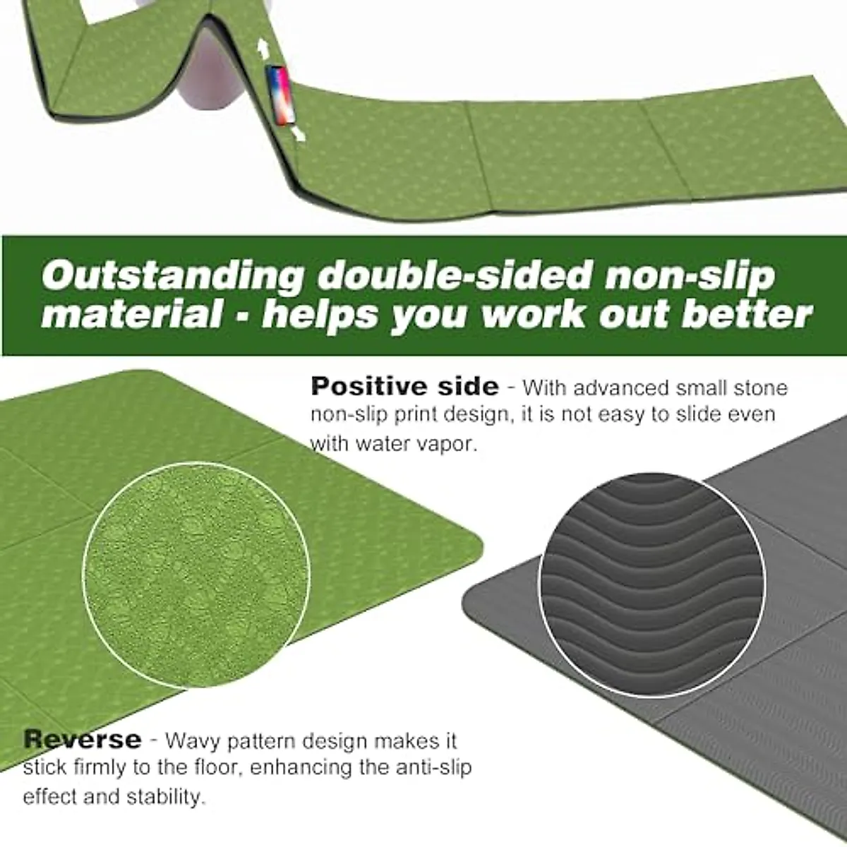 WEme Yoga Mat 1/4-Inch Thick Folding Yoga Mat TPE Eco-friendly High Density Anti-Tear Non-Slip Exercise & Fitness Mat, Foldable Easy Multipurpose Exercise Mat for Pilates, Home Workout