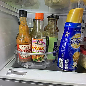 Hedume Set of 2 Lazy Susan Turntable with Handle, Basics Plastic Kitchen Turntable, Multifunctional Spice Racks Organizer, 360 Degree Rotating Food Storage Container for Refrigerator or Countertop