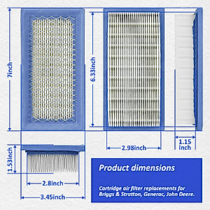 HASME Air Filter Cartridge Replacements for BRIGGS STRATTON 496077 691643 Generac 0691643 1691643 691643 John Deere AM34093 Fits for Briggs Stratton 176400 19B400 19E400 19F400 19G700