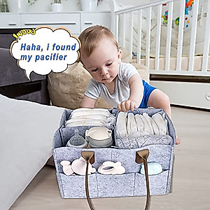 Baby Diaper Caddy Organizer Yubella Extra Large Nursery Storage Bin,Car Organizer for Diapers and Baby Wipes,Grey,Sturdy with Stiff Sides,Holds Enough Diapers,As Bed Organizer,Secondary Diaper Station