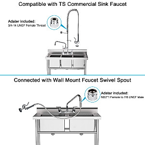 Replacement B-0044-H Commercial Sink Sprayer Hose for T&S Brass, 44 inch Stainless Steel Flexible Pre-Rinse Hose with Heat Resistant Gray Handle Commercial Kitchen Sink Faucet Dish Spray Part