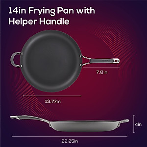 Circulon Radiance Deep Hard Anodized Nonstick Frying Pan - 12 Inch, Gray & 83906 Radiance Hard Anodized Nonstick Frying Pan with Helper Handle - 14 Inch, Gray