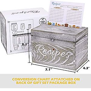 Wooden Recipe Box with Cards and Dividers,100 Recipe Cards 4x6 Double Sided and 100Clear Recipe Card Protectors,10 Wood Dividers Rustic Style Set,Grandma Mom Women Wedding Bridal Shower