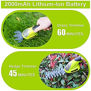 Leisch Life Cordless Grass Shear & Shrubbery Trimmer - 2 in 1 Handheld Hedge Trimmer Electric Grass Trimmer Hedge Shears w/Pruning Scissor Rechargeable Lithium-Ion Battery and Charger Included