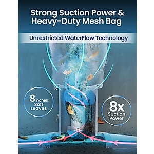 KOKIDO 2024 Rechargeable Heavy Duty Pool Leaf Vacuum, 62GPM Powerful Suction, Standard and Fine XL Filter Bags, Commercial Power Vac for Leaves and Debris, for Inground and Above Ground Pools XV910