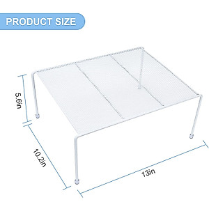 Set of 2 Mesh Kitchen Shelves Cabinet Storage Shelf Rack (13.1 x 10.2 Inch) ，Kitchen Bathroom Pantry Cupboard Desk Home Office, Fridge, Cabinet, Bathroom Cupboard, Non-Slip Plastic Feet (2, White)