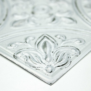 RoomMates TIL4623FLT StickTiles White Tin Peel and Stick Tile Backsplash, 10.5 inch x 10.5 inch, 4 Count (Pack of 1)