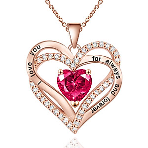Beauyist Love Heart Birthstone Necklaces for Women, Engraved Pendant Necklace Jewelry Gifts