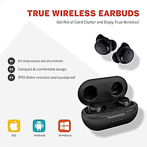 Santana Zulu by Carlos Santana, Bluetooth Earbuds in-Ear Headphones with Charging Case & Handsfree Controls, Built-in Mic Bluetooth Deep Bass Stereo Headsets, Wireless Earbuds for Running, Working Out