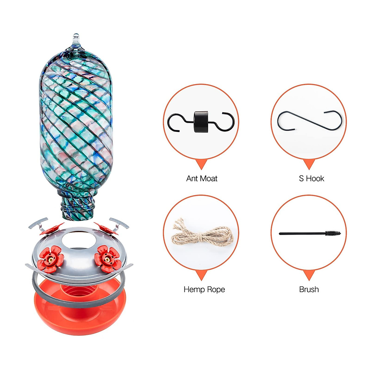 Muse Garden Hummingbird Feeders for Outdoors Hanging, Blown Glass Hummingbird Feeder, Unique Hummingbird Gifts for Women, Containing Ant Moat, 28 Ounces, Ocean Mermaid