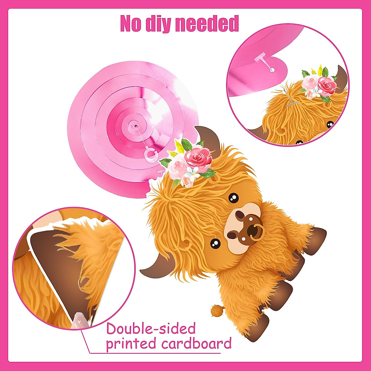 Highland Cow Baby Shower Hanging Swirls Holy Cow Baby Shower Decorations 20Pcs Highland Cattle Birthday Party Ceiling Hanging Decor Cow Party Streamers for Farm Animals Party Supplies