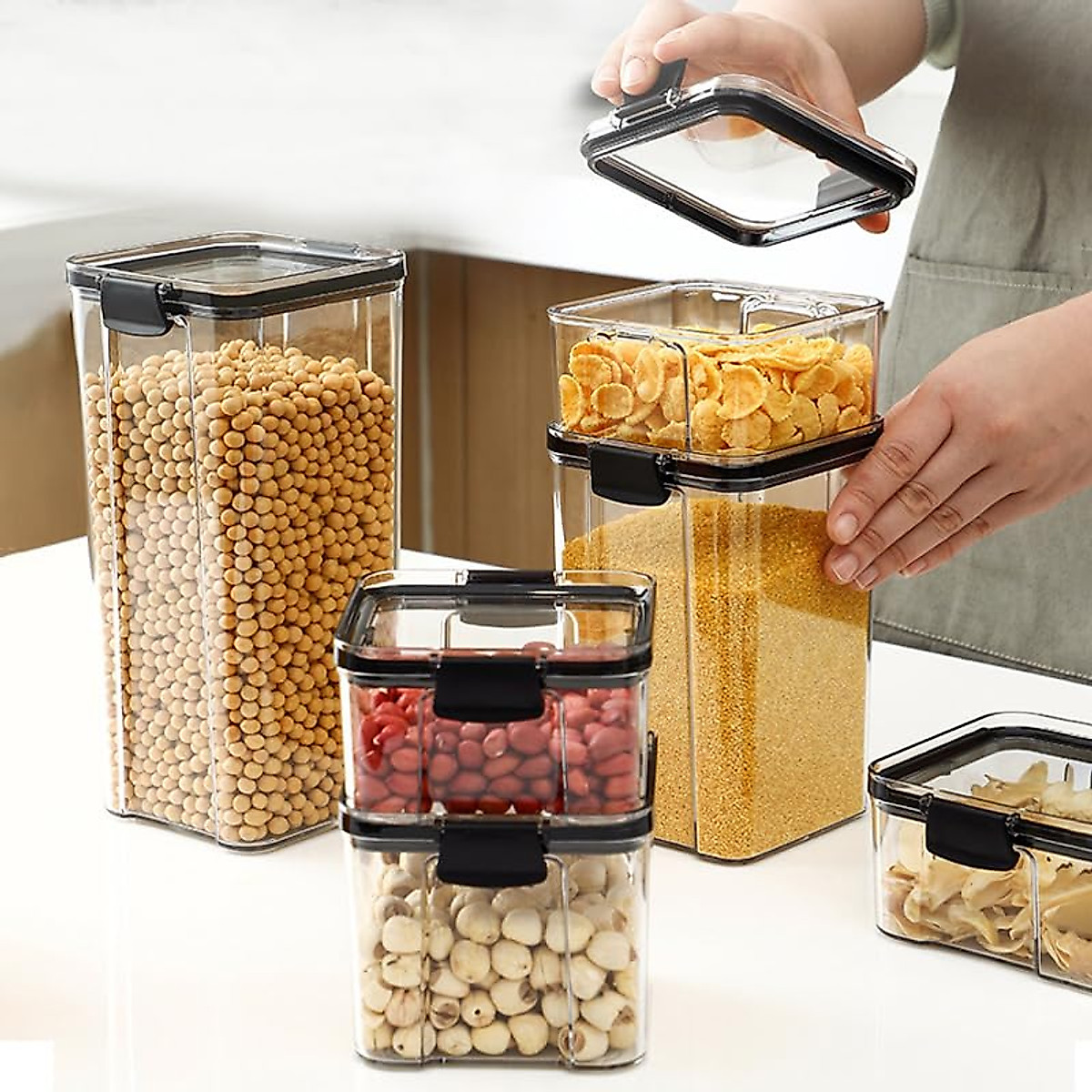 TeoYes Home Storage Jars Clear Multifunctional Airtight Damp-proof Storage Jars with Lids Kitchen Storage Tank (C1,460ML)