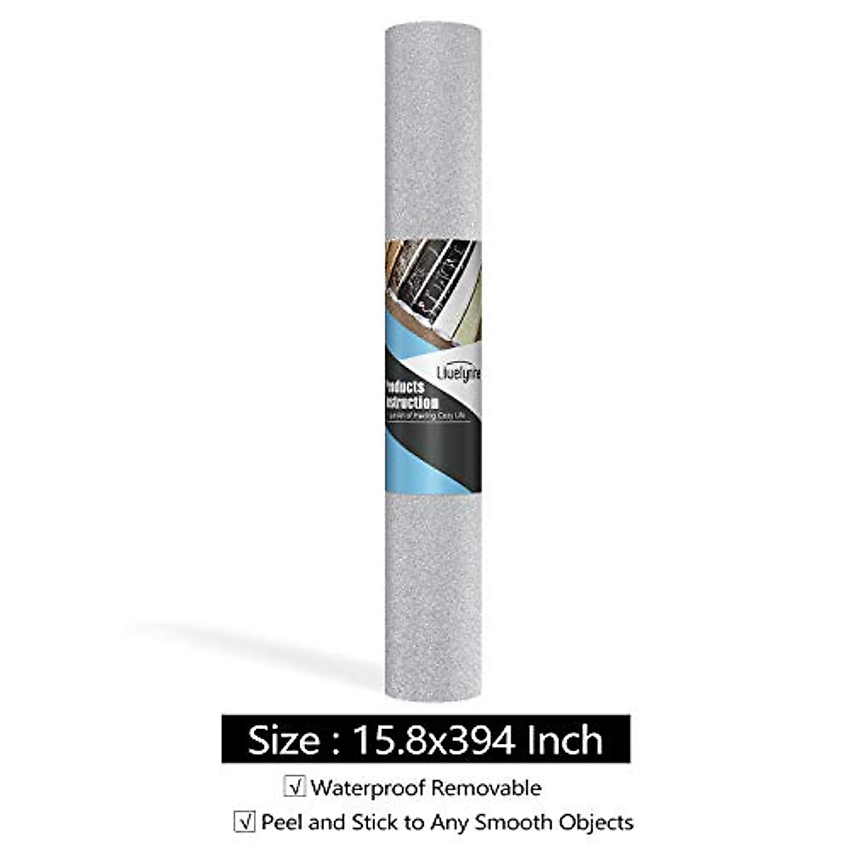 Livelynine 15.8x394 Silver Glitter Wallpaper Peel and Stick Decorative Contact Paper for Dresser Counters Tabletop Desk Crafts Walls Self Adhesive Silver Wall Decor Waterproof Glitter Vinyl Wrap