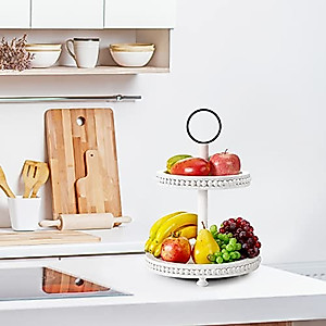 Wesiti 2 Tiered Spinning Lazy Susan Rustic Rotating Tray White Spice Rack Pallet with Wood Beaded Kitchen Table Decor Turntable for Cabinet Pantry Farmhouse Centerpiece Counter Decoration