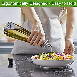 Glass Olive Oil Dispenser, Bivvclaz 18 OZ Oil and Vinegar Dispenser with Drip-free Spout, Olive Oil Cruet Bottle with Airtight Silicone Cap for Kitchen Decor, Easy to Clean, Black Transparent