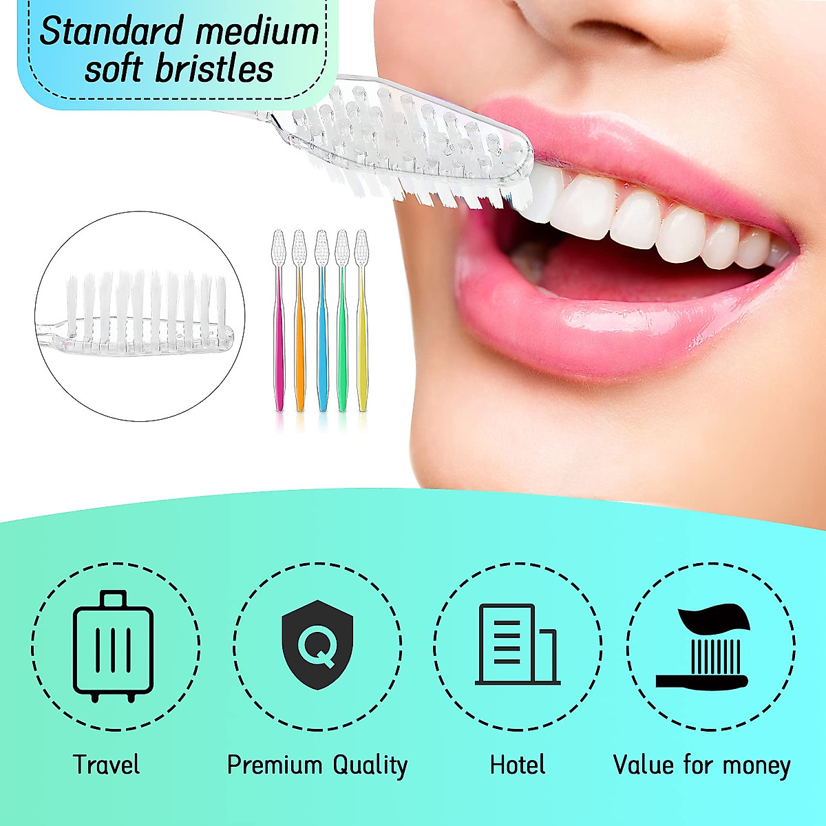 250 Pcs Disposable Toothbrushes Individually Wrapped Toothbrushes Bulk Travel Size Toothbrush Soft Bristle Tooth Brushes Set Medium Manual Packaged Toothbrushes for Adult Kid Hotel Toiletries, 5 Color