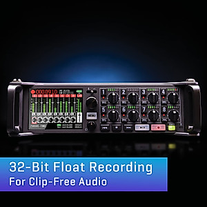 Zoom F8n Pro Professional Field Recorder/Mixer, Audio for Video, 32-bit/192 kHz Recording, 10 Channel Recorder, 8 XLR/TRS Inputs, Timecode, Ambisonics Mode, Battery Powered, Dual SD Card Slots