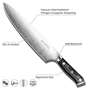 MOSFiATA 10" Super Sharp Professional Chef's Knife，German High Carbon Stainless Steel EN1.4116 with Micarta Handle and Gift Box