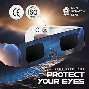 Medical king Solar Eclipse Glasses Approved 2024, (10 pack) CE and ISO Certified Safe Shades for Direct Sun Viewing Includes Bonus Eclipse Guide With Map