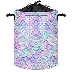Laundry Hamper Fantasy Mermaid Scales Dirty Clothes Storage Basket Colored Fish Skin Collapsible Waterproof Toy Organizer for Boys And Girls Bedrooms, Bathroom