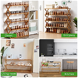 Choclaif Free Standing Shoe Racks for Closet, Shoe Shelf Bamboo Shoe Rack for Bedroom, Entryway Hallway Closet Living Room Organizer（4 Tier）