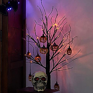 PEIDUO Halloween Decorations, 2FT Black Halloween Tree with 24 Orange Lights and 8 Pumpkin Ornaments, Light up Halloween Decorations with Timer for Indoor Home Desk Table Decor Battery Powered
