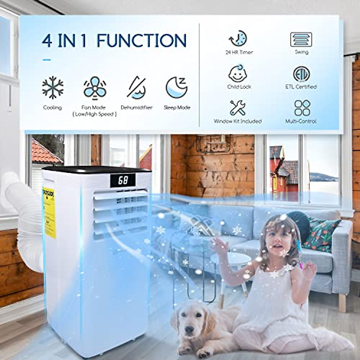 Aigostar Portable Air Conditioners, 10000 BTU（6500 BTU SACC）Smart 4-in-1 Dehumidifier, Fan, AC Unit, WIFI App & Remote Control, Compatible with Alexa & Google Assistant, 24H Timer, Window Kit, White