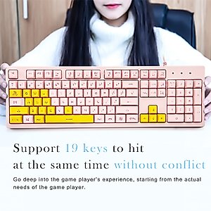 VINMEN Pink Gaming Keyboard with 7 Color LED Backlit Wired USB 104 Keys Keyboard Waterproof Fresh Style Computer Game Keyboard for PC Mac Laptop