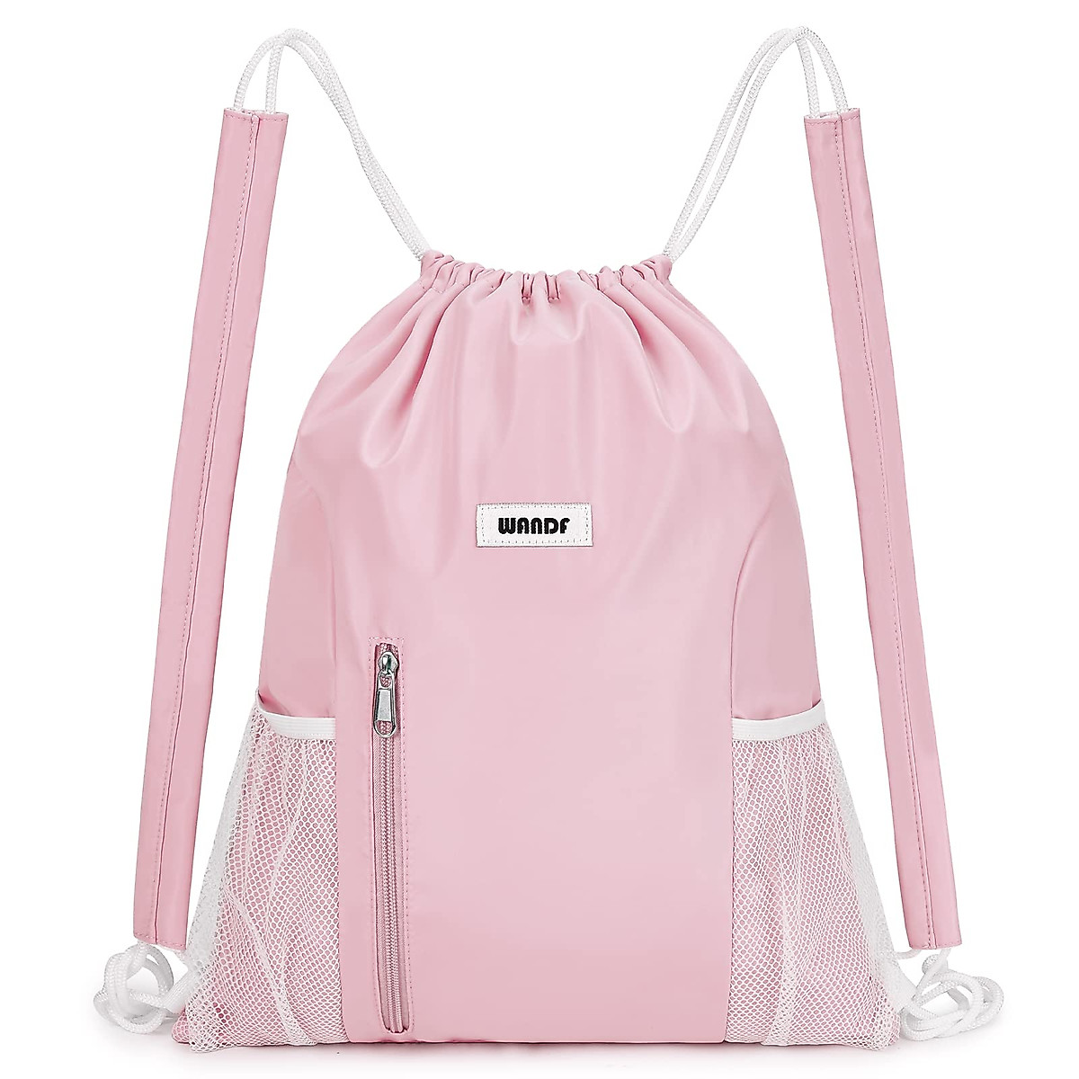 WANDF Drawstring Backpack with Shoulder Pad Sports Gym Backpack with Mesh Pocket String Bag for Women Men(Pink)