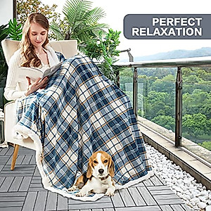 inhand Sherpa Throw Blanket, Plaid Warm Cozy Soft Throw Blankets for Couch, Bed, Sofa，Reversible Fluffy Plush Flannel Fleece Blankets and Throws for Adults Women Men(Navy Blue, 50”x 60”)