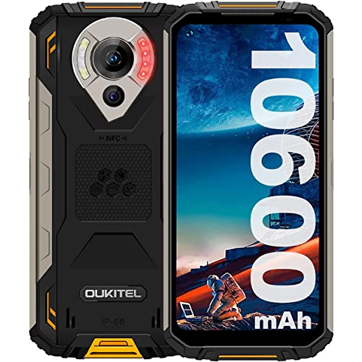 Rugged Smartphone Unlocked Cell Phone 10600mAh Battery 128GB+8GB Android 11 6.39'' Screen 20MP Night Vision Camera Dual SIM Phones IP68 Waterproof Mobile OTG NFC OUKITEL WP16, Orange