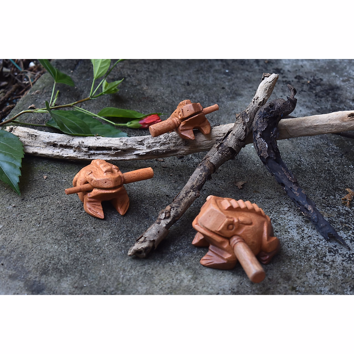 Guiro Percussion Musical Instruments Wooden 3 Piece, Set of 3 Natural Wood Güiro Frog 10-8-5 cm.