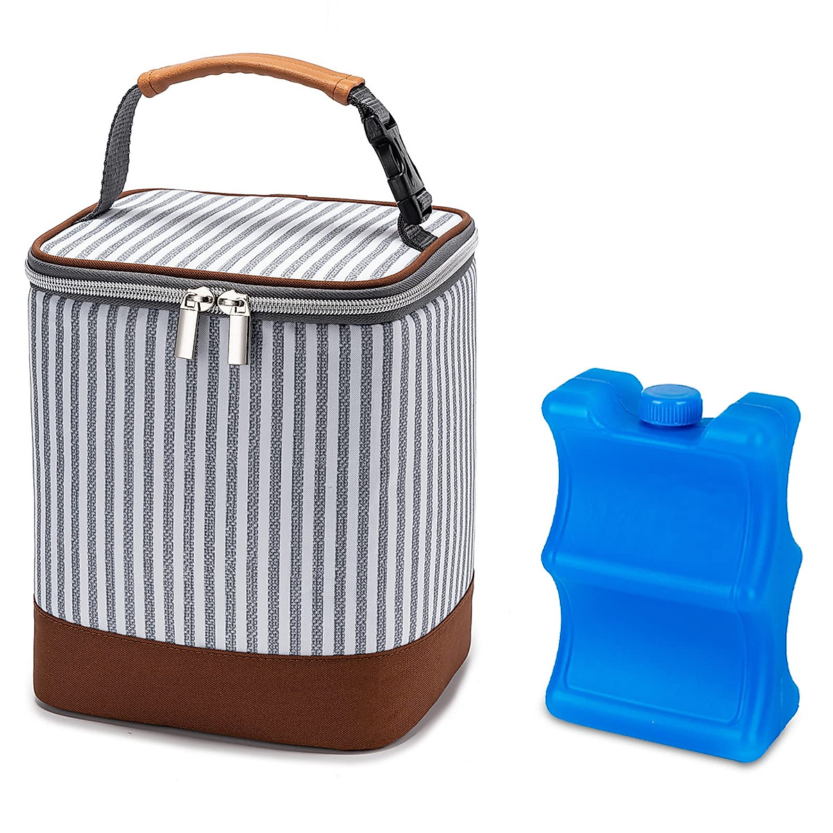 BABEYER Breast Milk Cooler Bag with Ice Pack Fits 4 Baby Bottles Up to 9 Ounce, Baby Bottle Bag Great for Nursing Mom Daycare, Strap