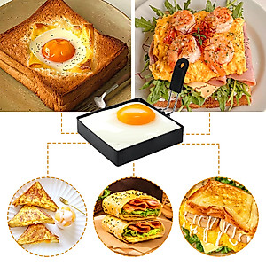4" Egg Rings Set of 4, Round and Suqare Egg Rings for Frying Eggs with Silicone Handle Large Egg Ring Stainless Steel Egg Cooking Rings for Griddle Frying Eggs Egg Mcmuffins Breakfast